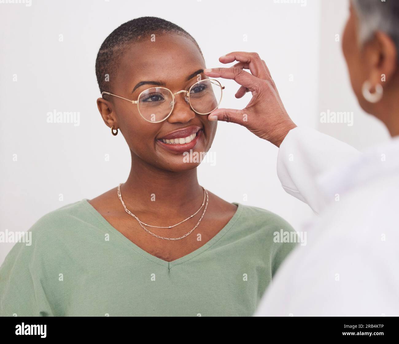 Black woman, glasses and vision, eye care and health with optometry ...