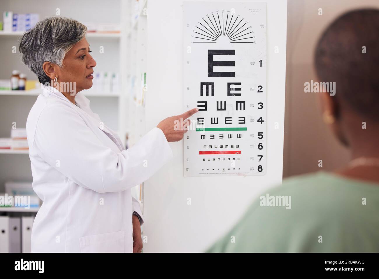 Woman reading eye test chart hi-res stock photography and images - Alamy