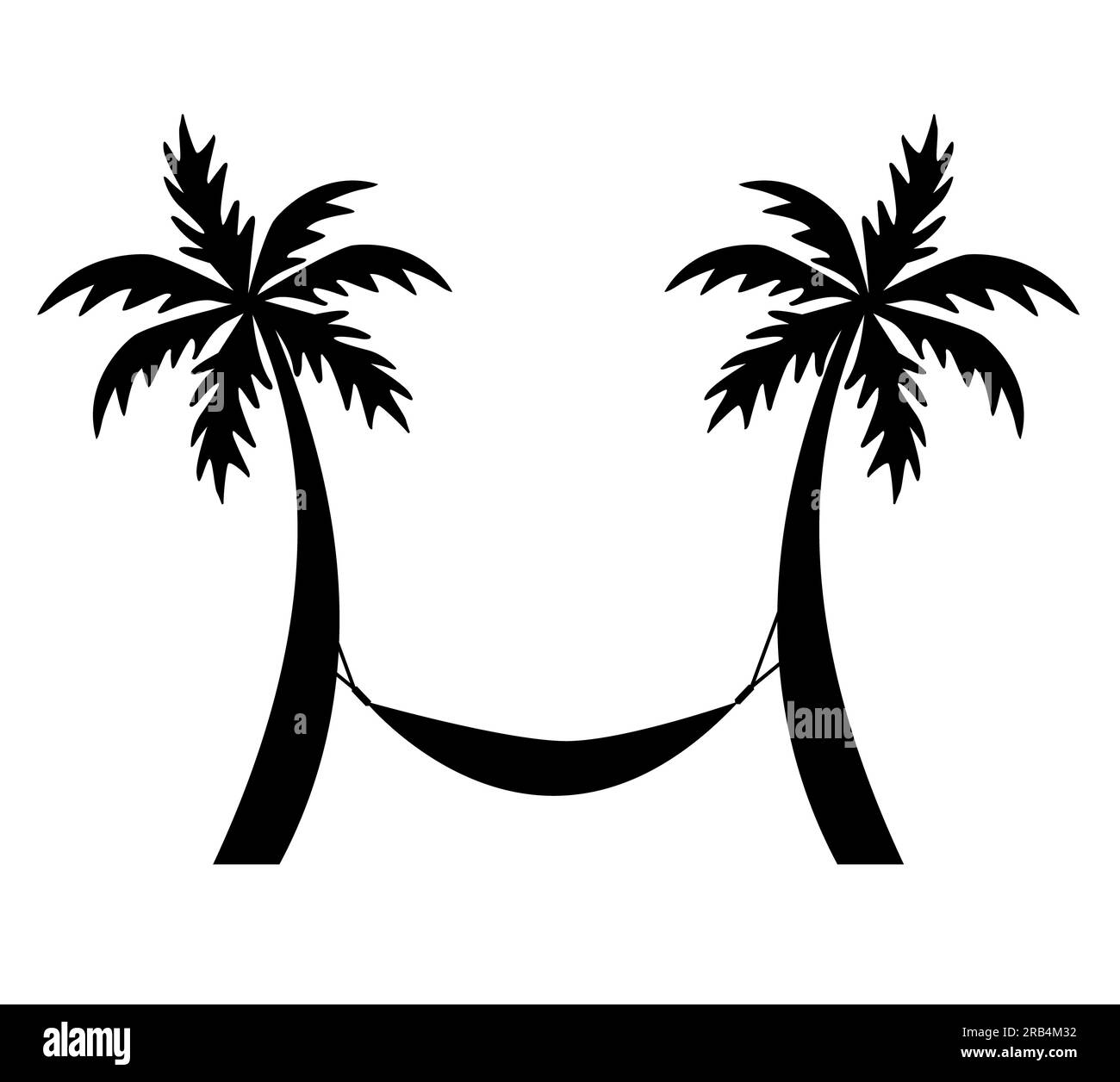 Hammock icon. Hammock between palm trees sign. Coconut palm trees ...