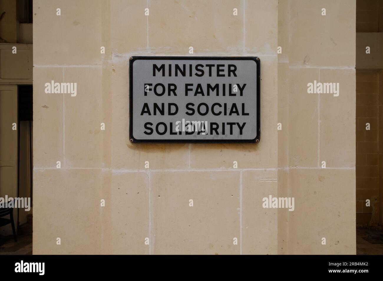 Malta, Valetta, Sign Minister for family and social solidarity Stock ...