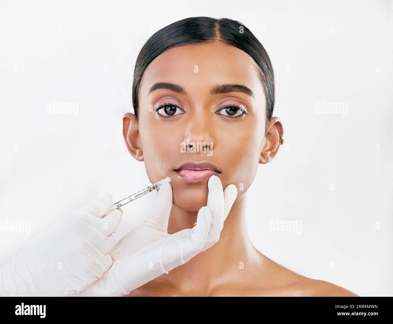 Lip filler, woman and face with beauty, cosmetic treatment and ...