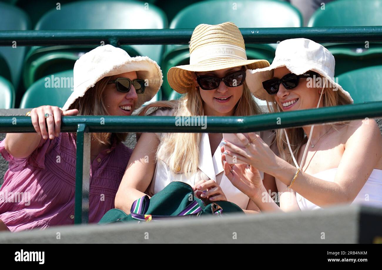 Louise Jacobi (centre), partner of Cameron Norrie on day five of the ...