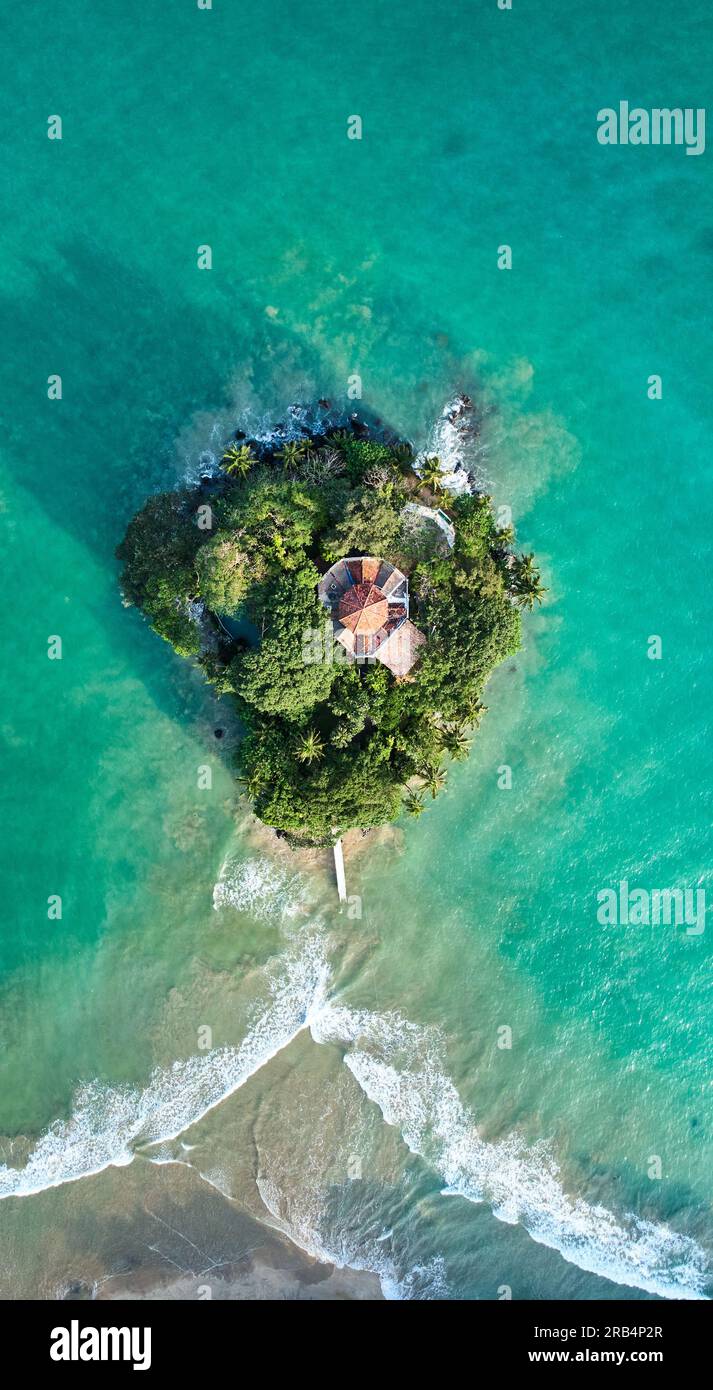 Aerial view of Taprobane island in Sri Lanka. Island in the Indian ...