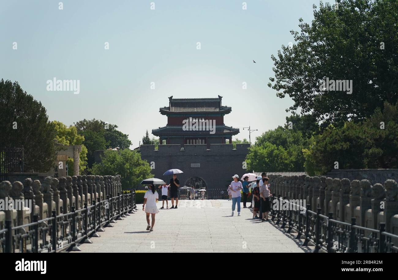 (230707) -- BEIJING, July 7, 2023 (Xinhua) -- People visit the Lugou ...