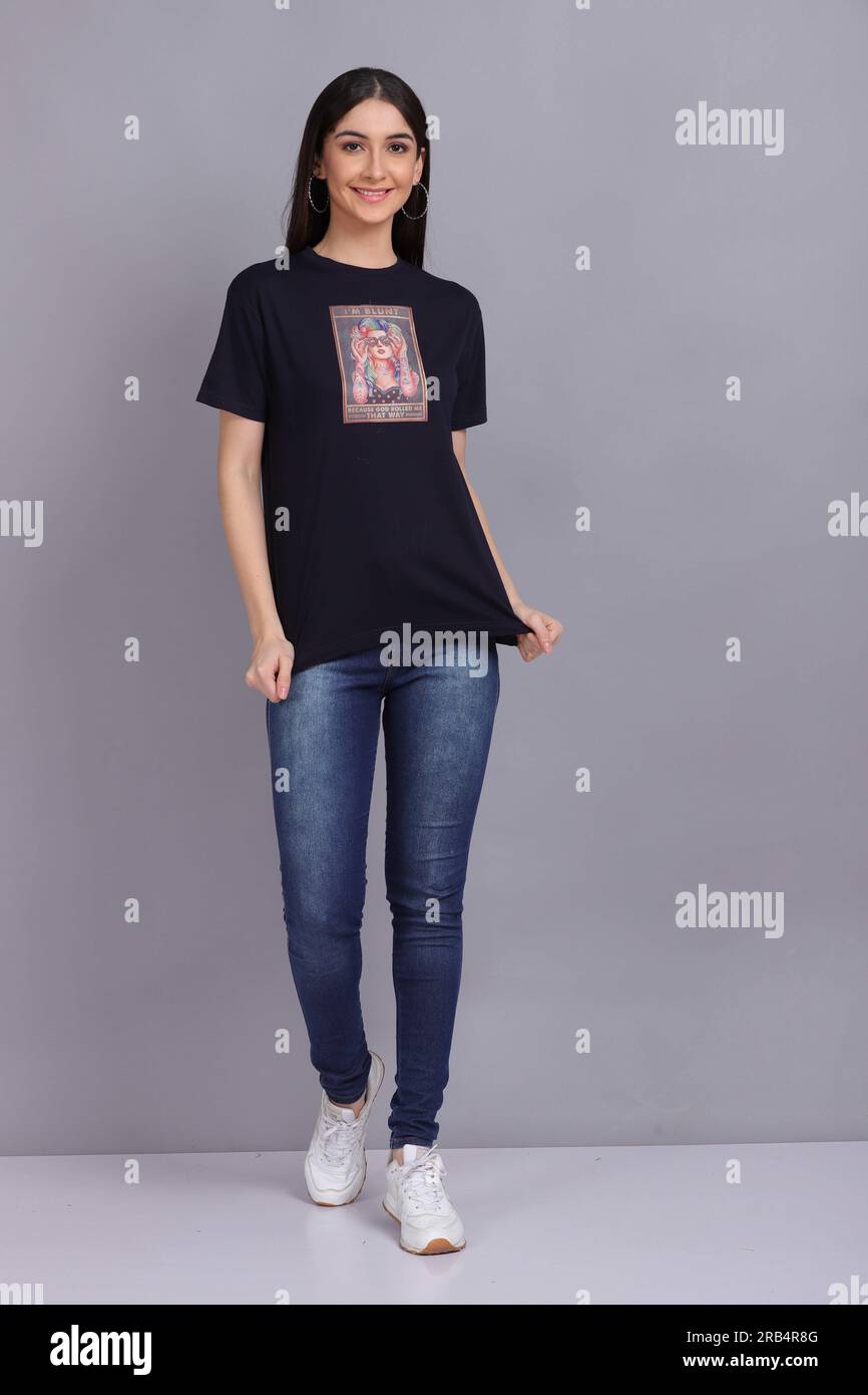 Female model displaying t shirt design hi-res stock photography and ...