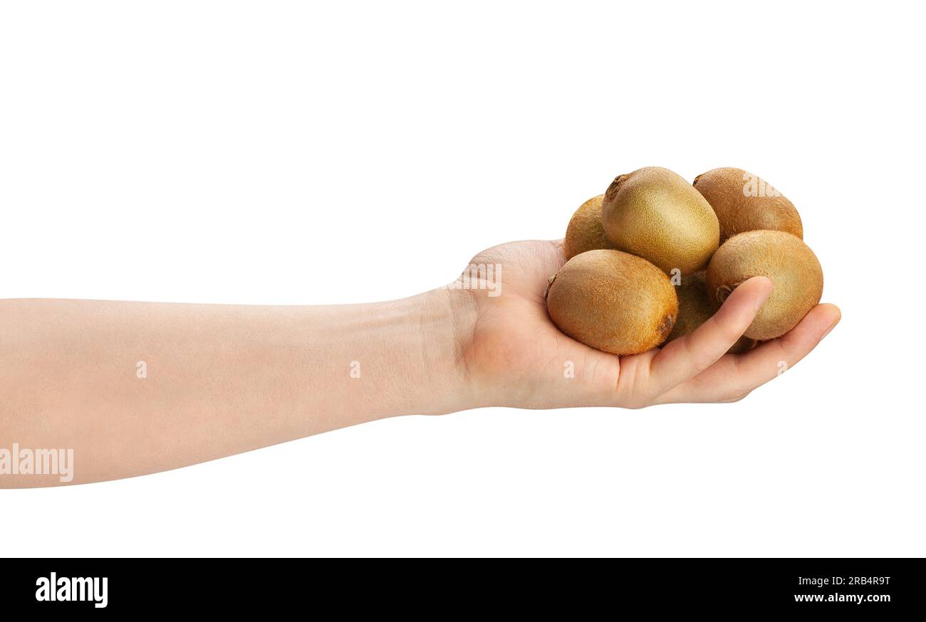 kiwi in hand path isolated on white Stock Photo - Alamy