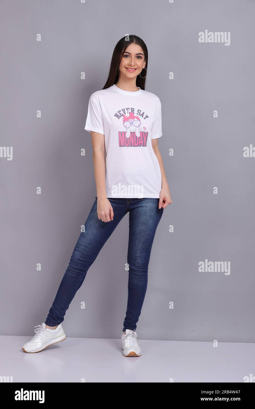 Model in boho inspired t shirt hi-res stock photography and images - Alamy