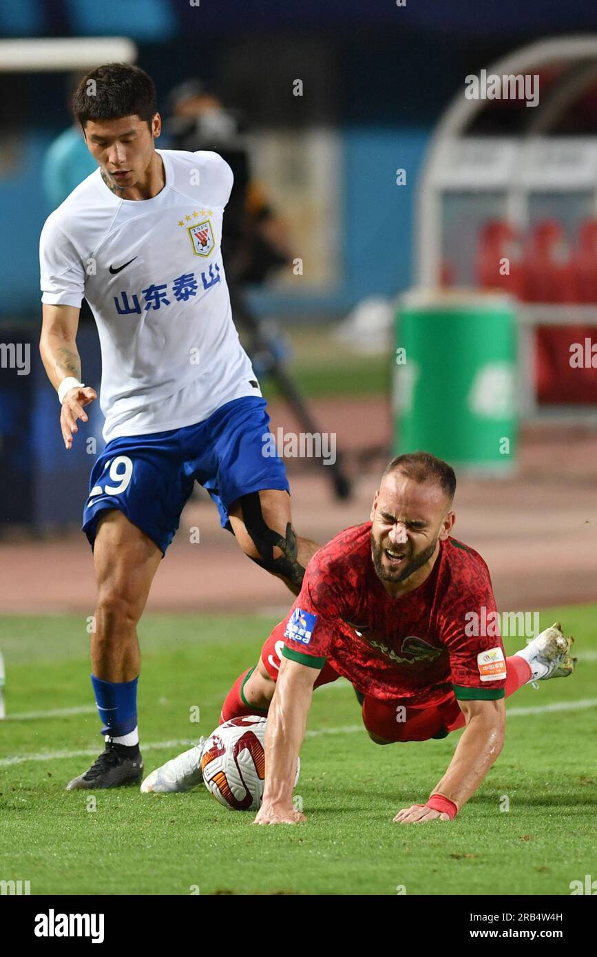 Zhengzhou, China's Henan Province. 7th July, 2023. Nemanja Covic (R) of ...