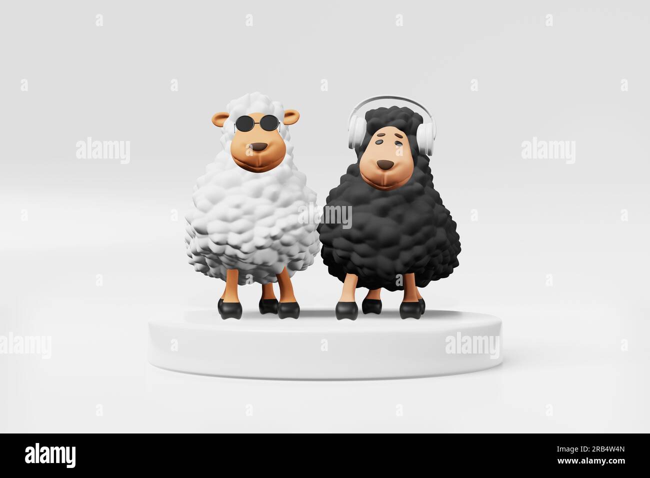Two cool DJ sheep friends rhythmically dance playing music 3d rendering ...