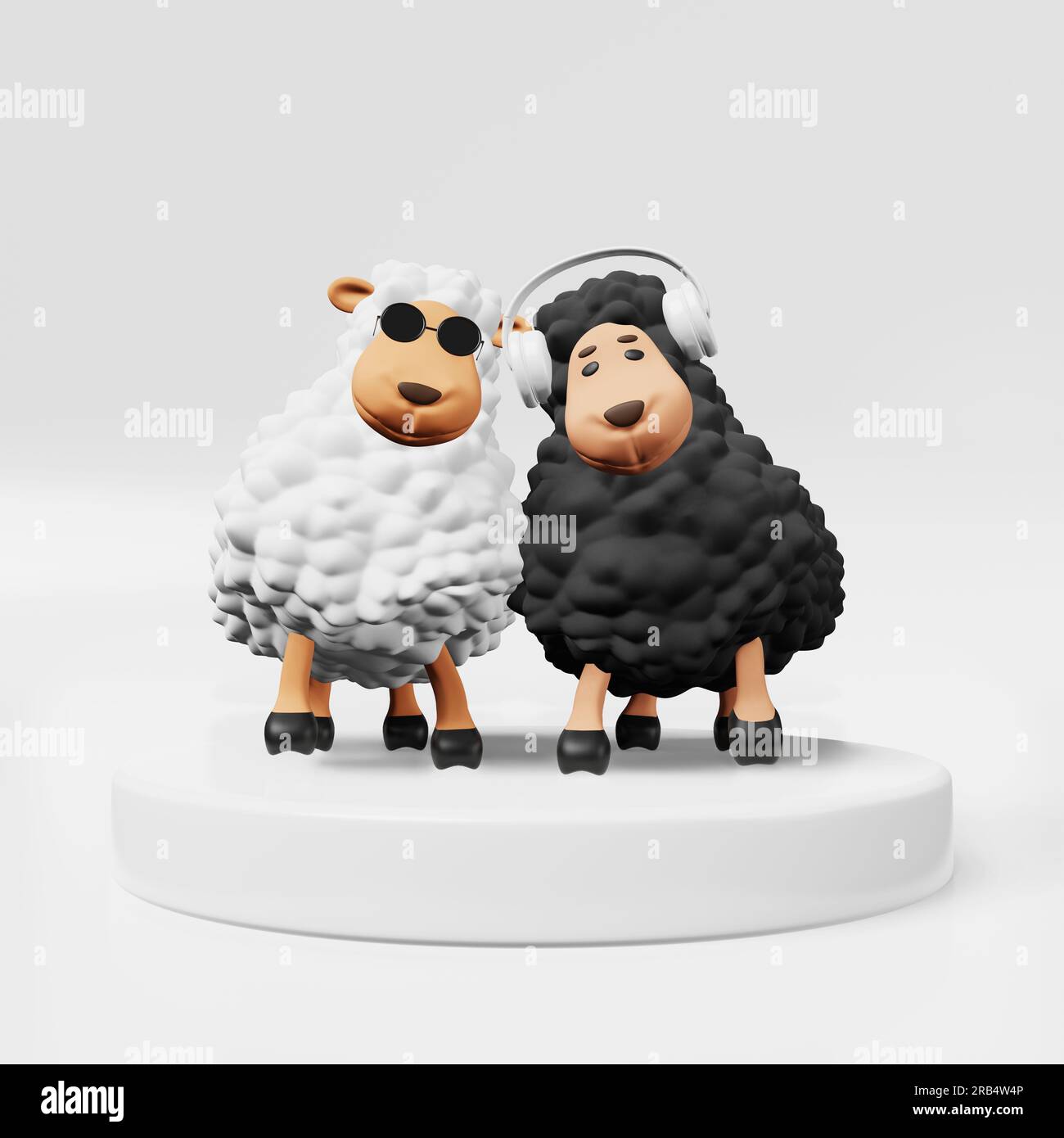 Two cool DJ sheep friends rhythmically dance playing music 3d rendering ...