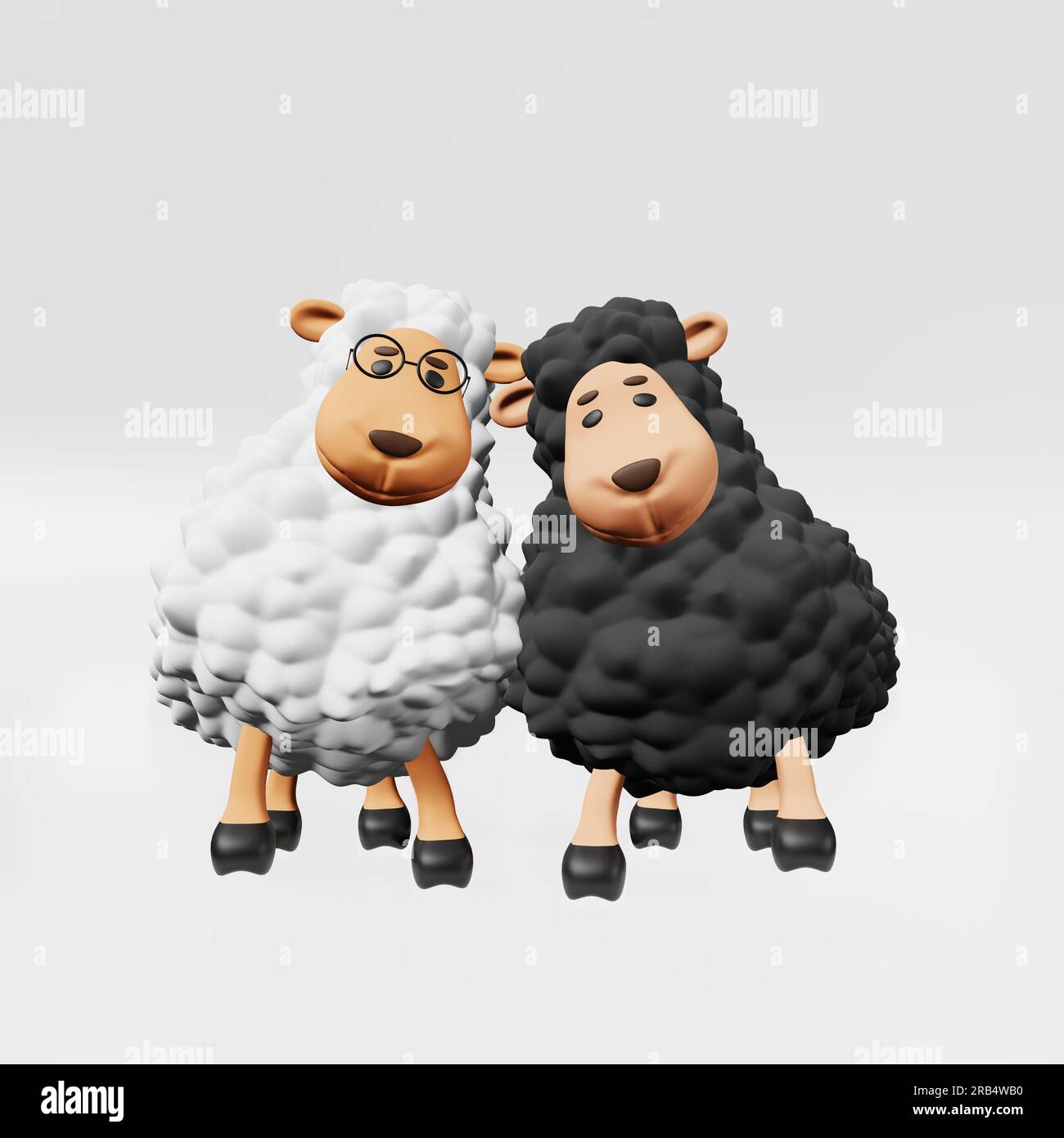 Two cute white and black sheep friends 3d rendering. Friendship Day ...