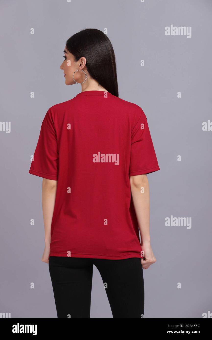 Female fashion model wearing custom t shirt hi-res stock photography ...