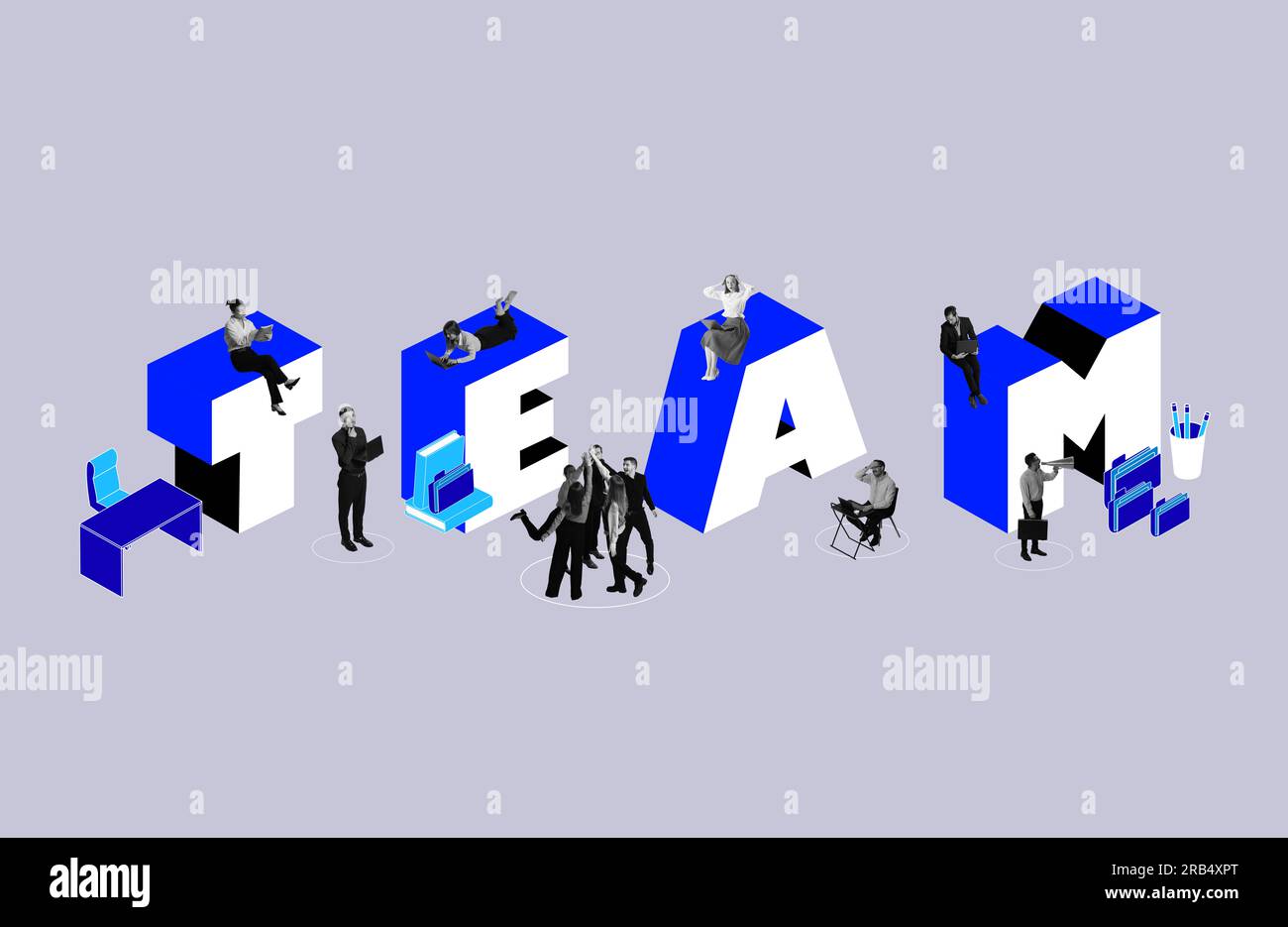 Team. Contemporary art collage. Young motivated and ambitious employees ...