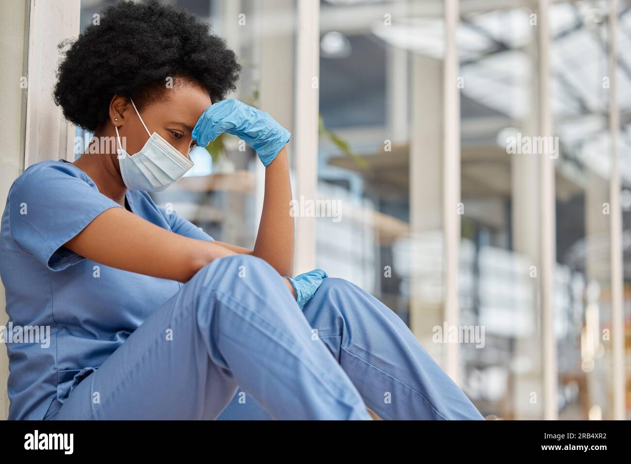 Surgeon mental health, crying and black woman depressed about clinic ...