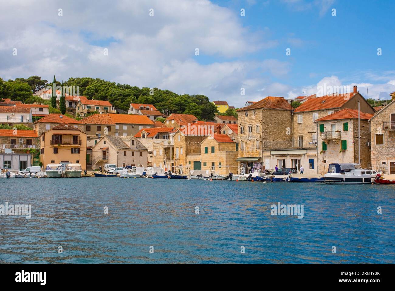 The waterfront of Milna Village on the west coast of Brac Island in ...