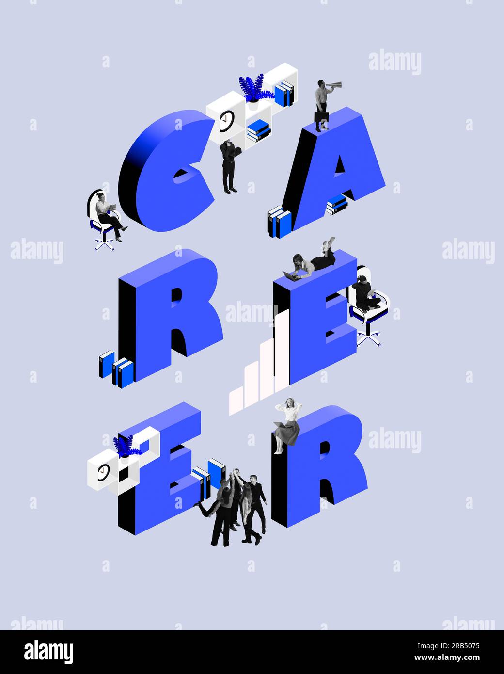 Career. Contemporary art collage. Young people, employees working their ...