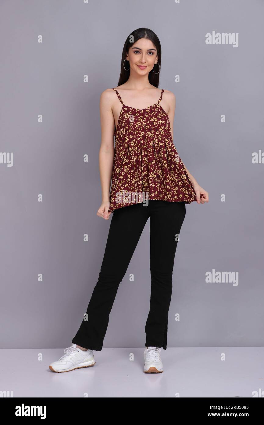 Female Model Wearing Designer Top Stock Photo - Alamy