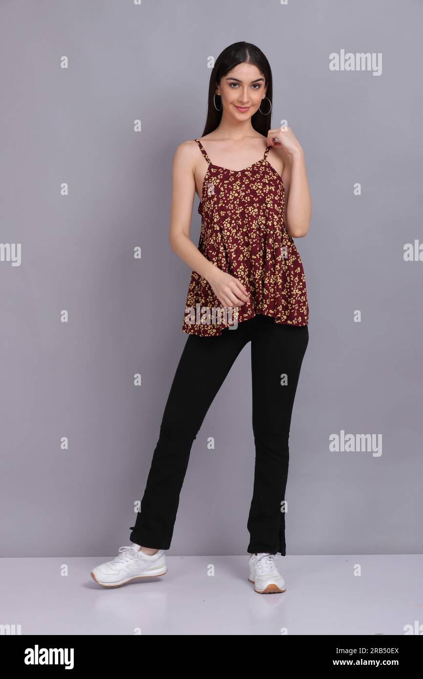 Female Model Wearing Designer Top Stock Photo - Alamy