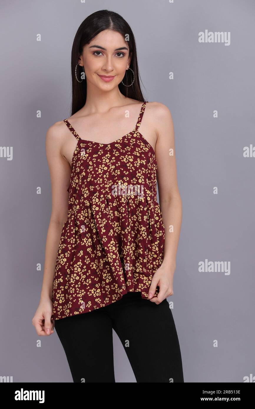 Female Model Wearing Designer Top Stock Photo - Alamy