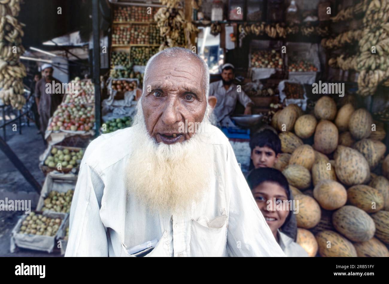 Gilgit, Pakistan - June 30, 1987: portrait of unknown elderly man with ...