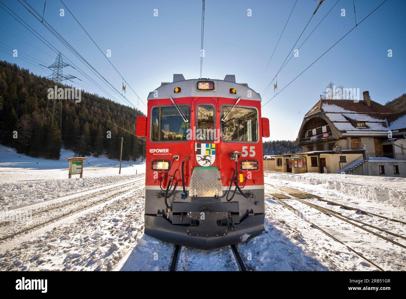 Railway station. Bernina express. Switzerland Stock Photo - Alamy