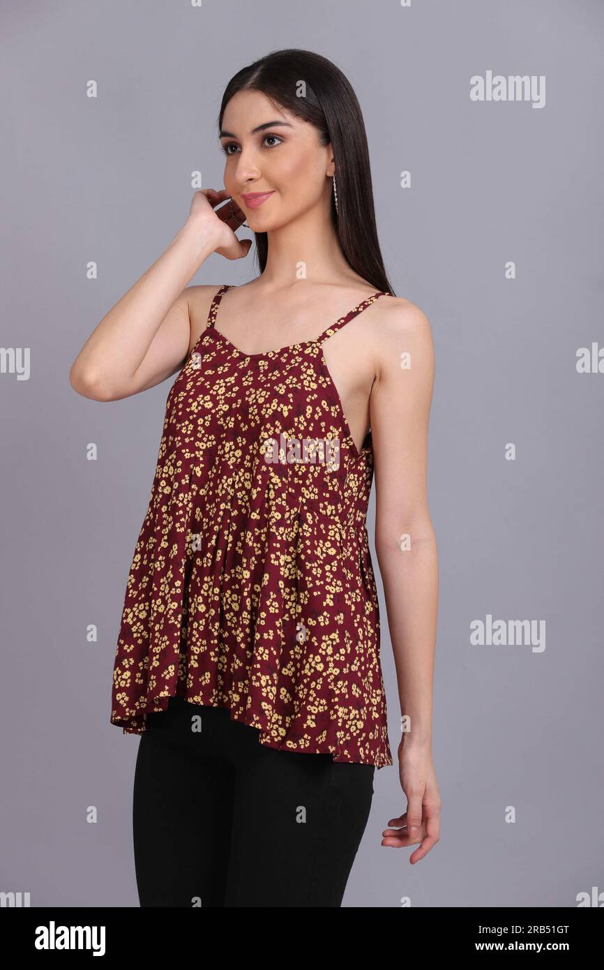 Female Model Wearing Designer Top Stock Photo - Alamy