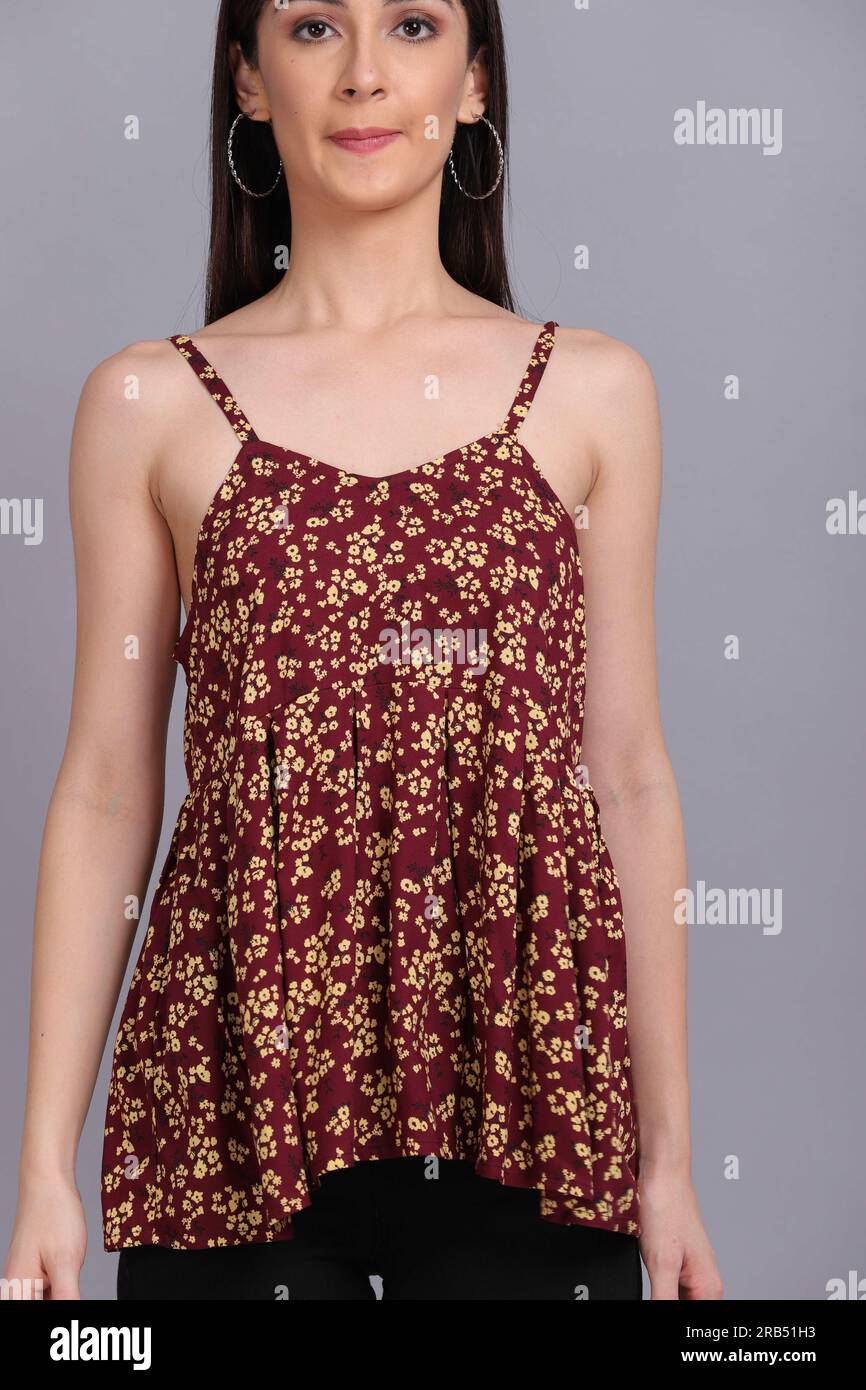 Female Model Wearing Designer Top Stock Photo - Alamy