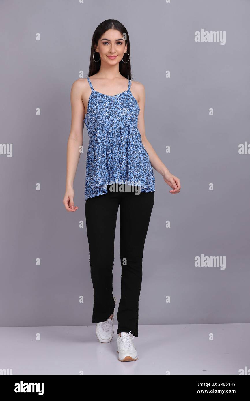Female Model Wearing Designer Top Stock Photo - Alamy
