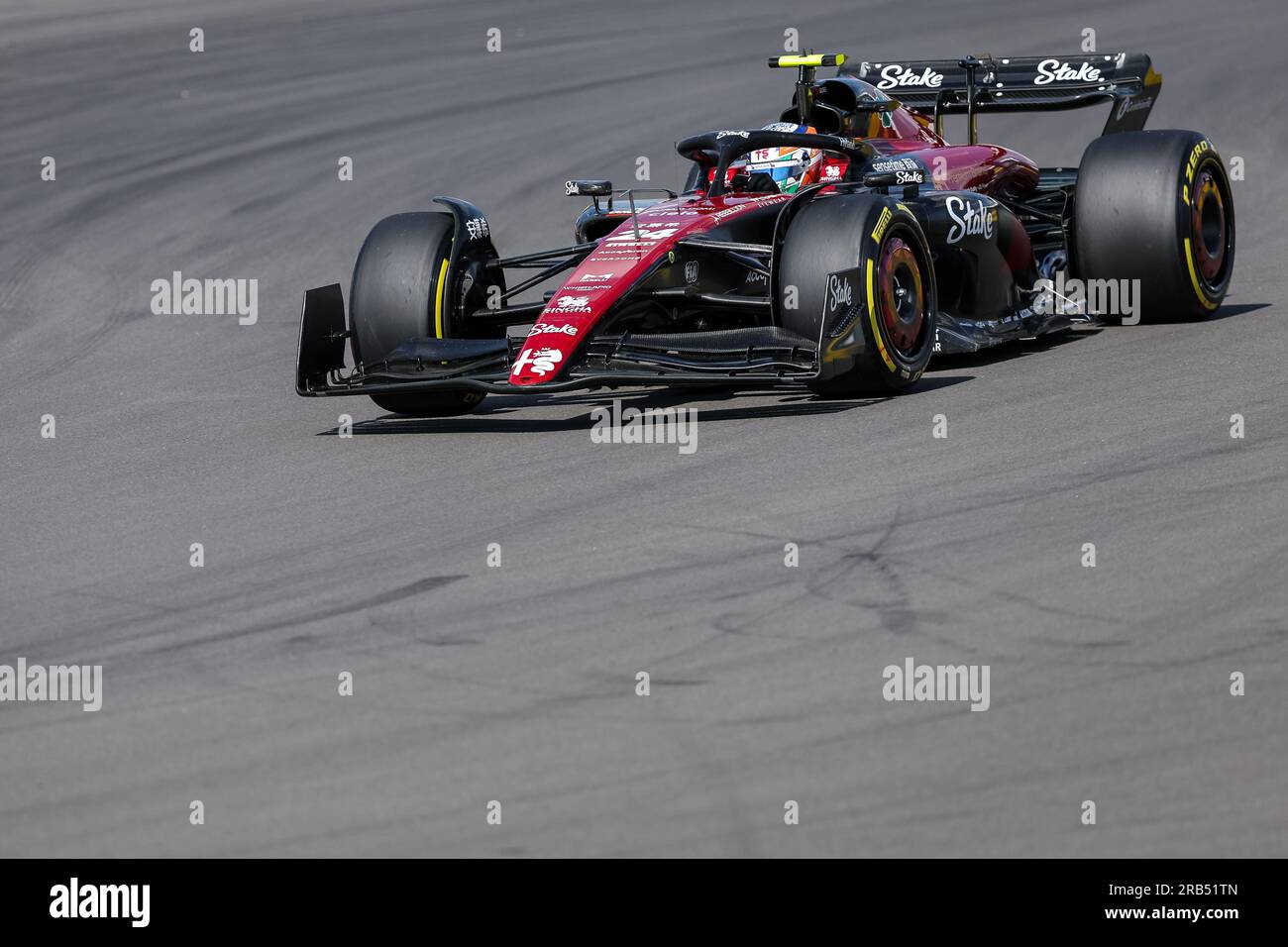 Zhou Guanyu (CHN) of the Alfa Romeo F1 team stake takes part in the the ...
