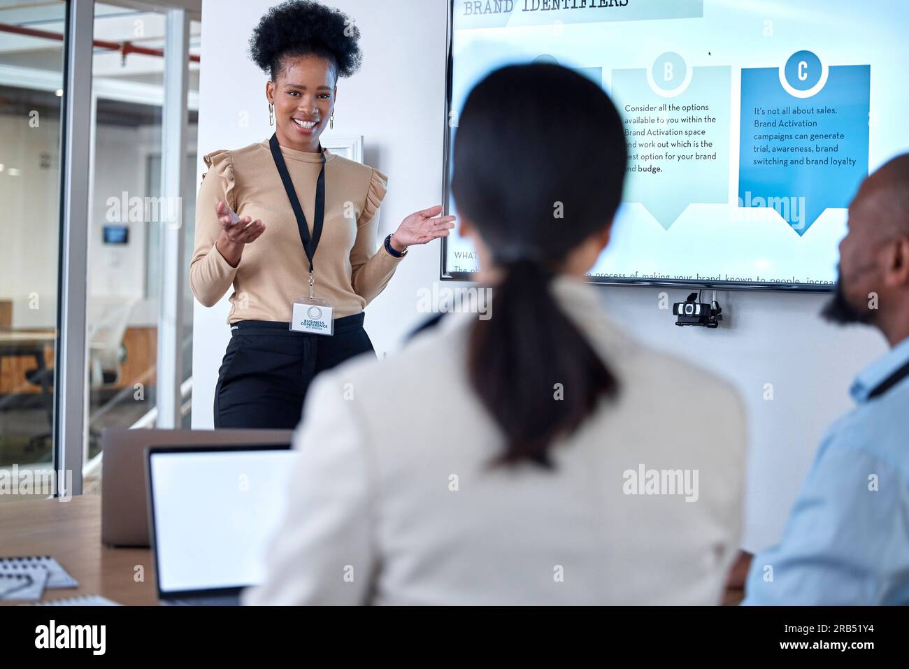 Meeting, collaboration and businesswoman talking to a team in the ...