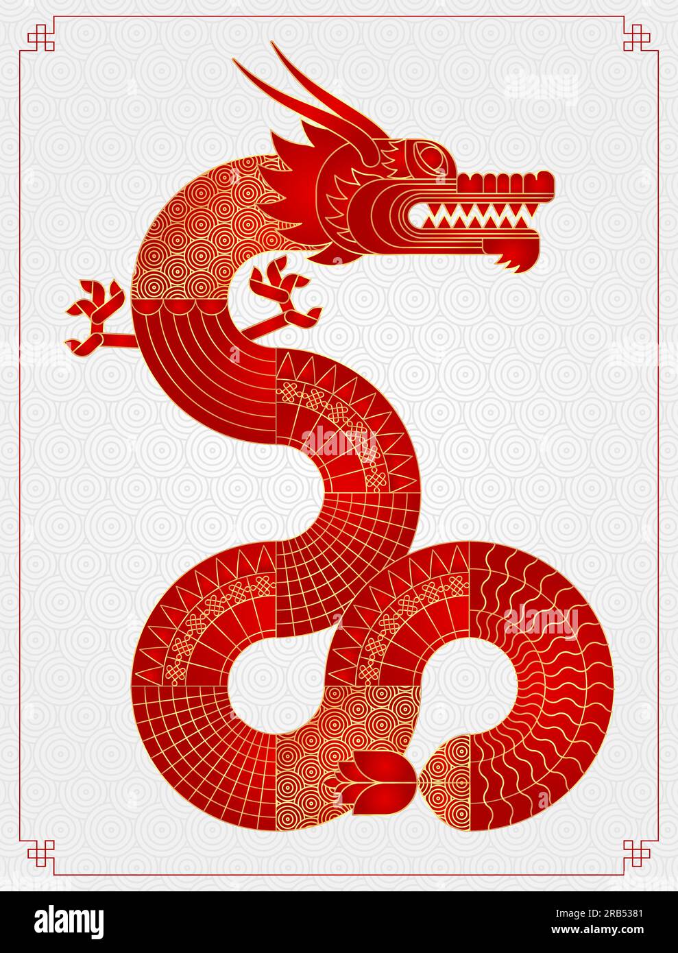 Geometric chinese dragon. Luxury red gold abstract zodiac animal Stock ...