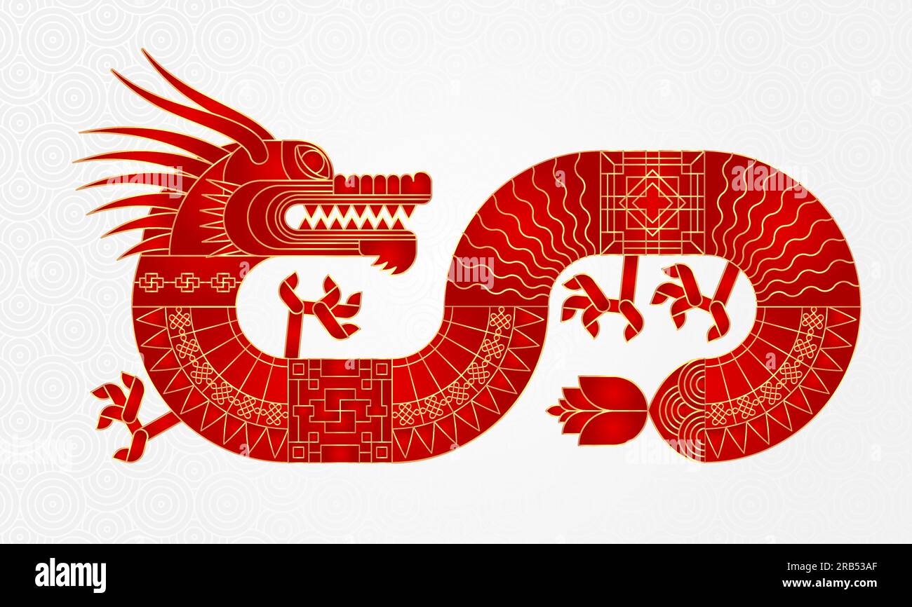 Geometric chinese dragon. Luxury red gold abstract zodiac animal Stock ...