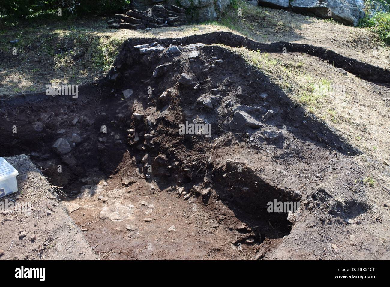 Archaeological trench revealing a bronze age wall, St. Michaels Mount ...