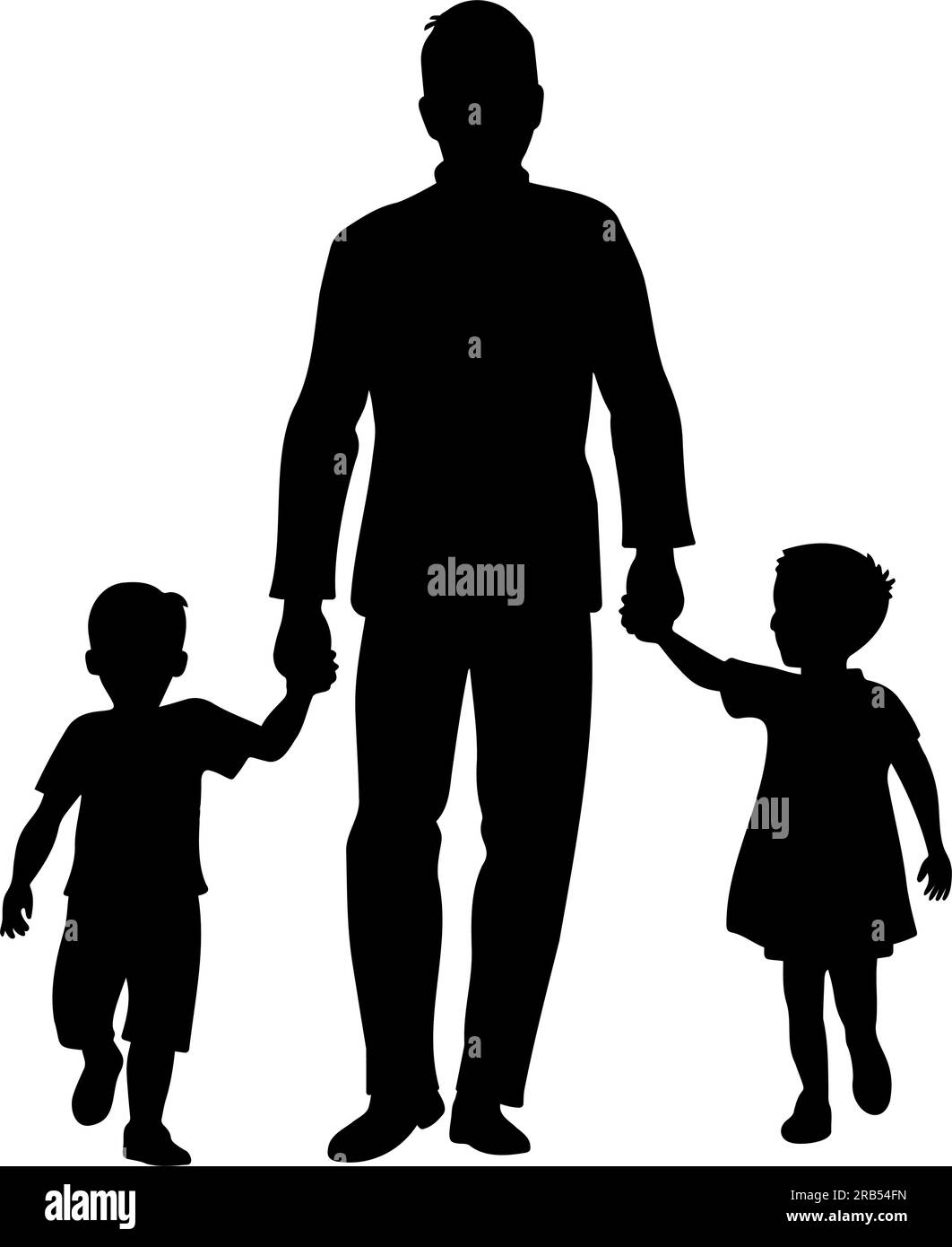 Father With Son And Daughter Walking Silhouette Vector Illustration