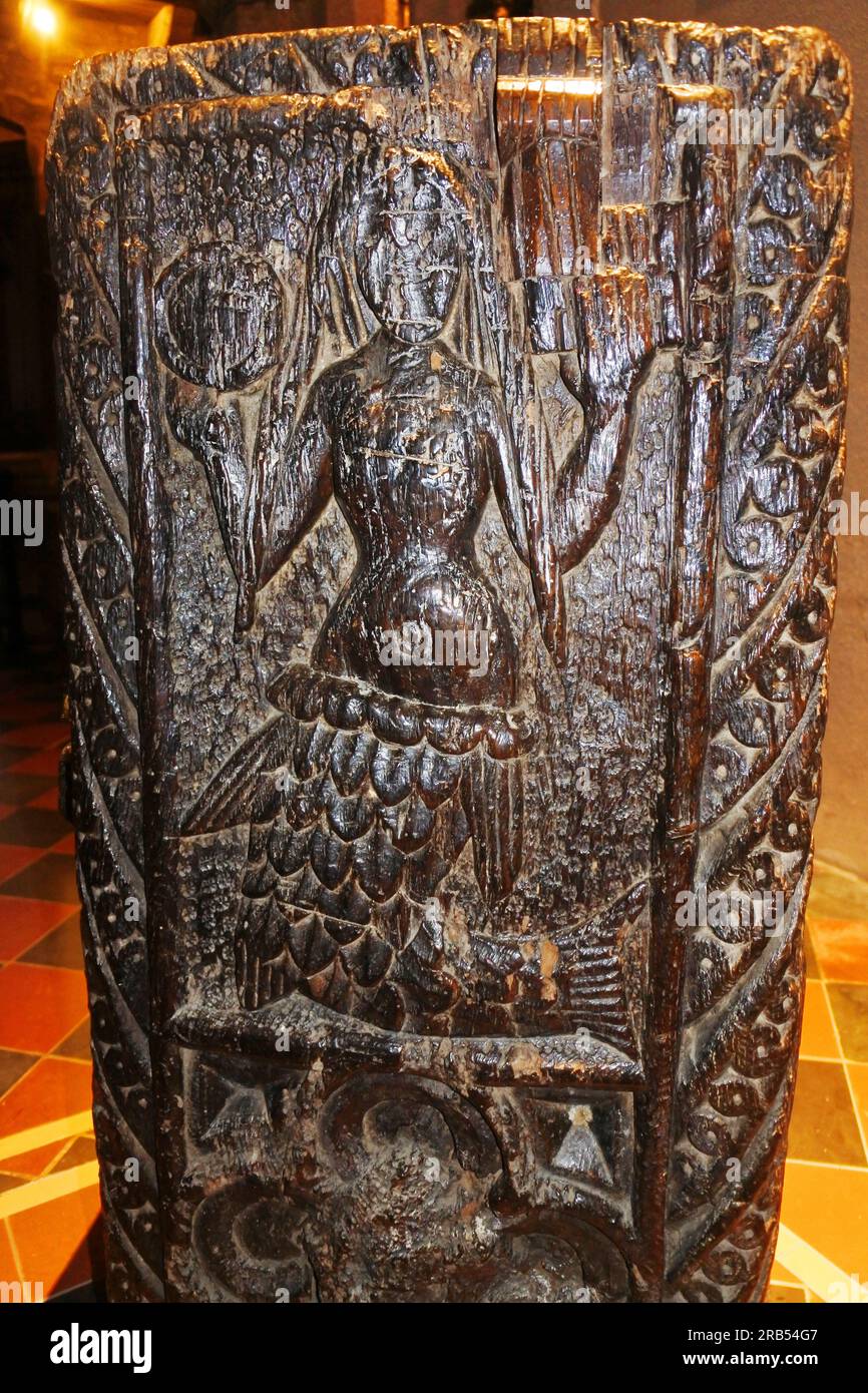 The Zennor Mermaid holding a comb and mirror carved into the bench end ...