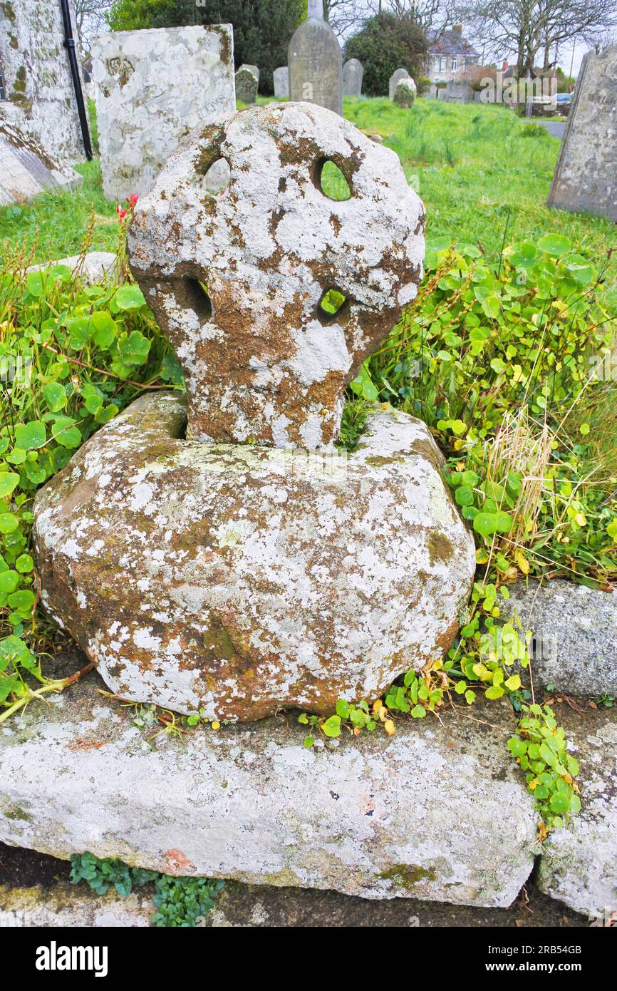 Ancient celtic cross in the churchyard of St. Dennis Parish Church ...