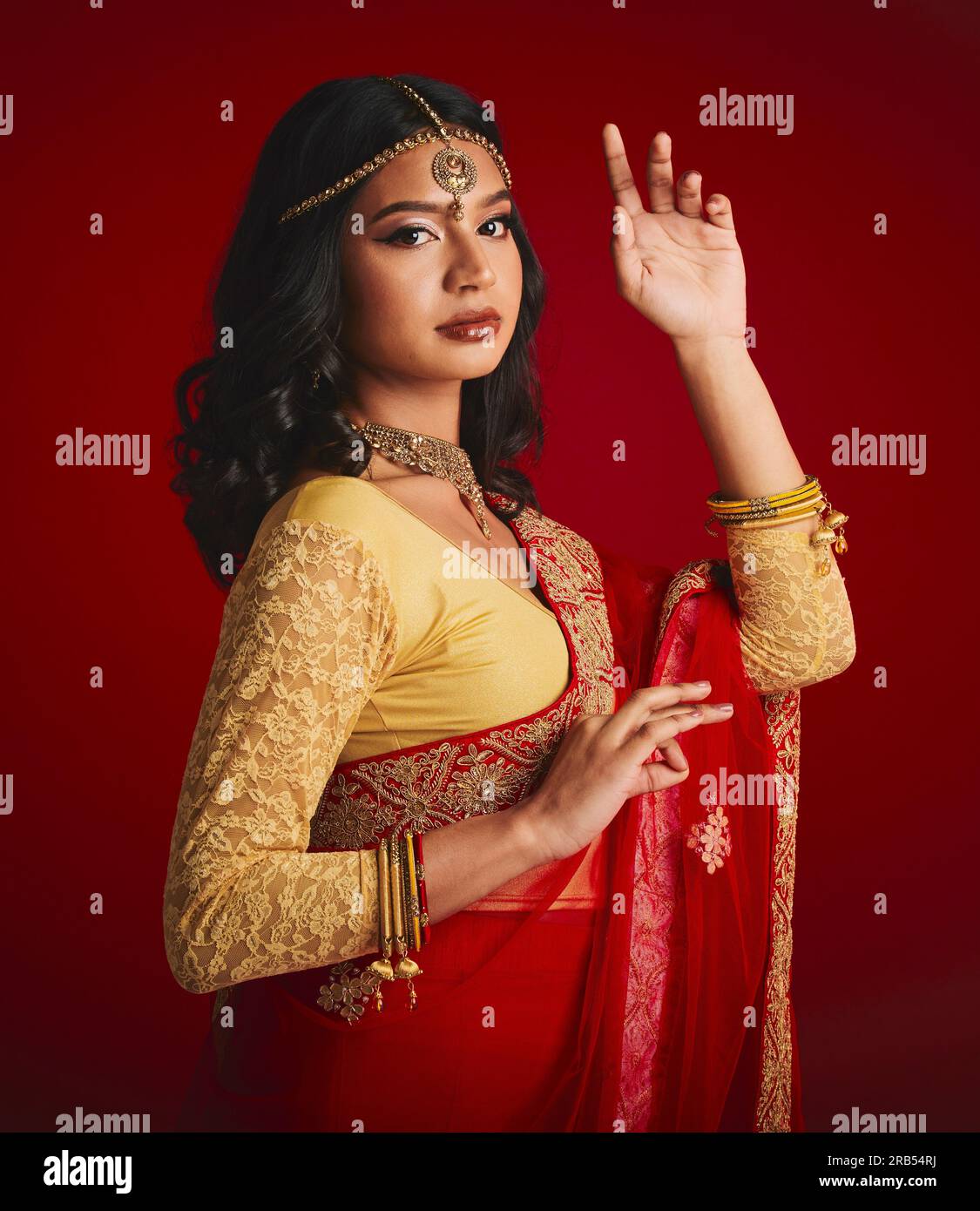 Portrait, beauty and Indian woman with fashion, traditional dress and ...