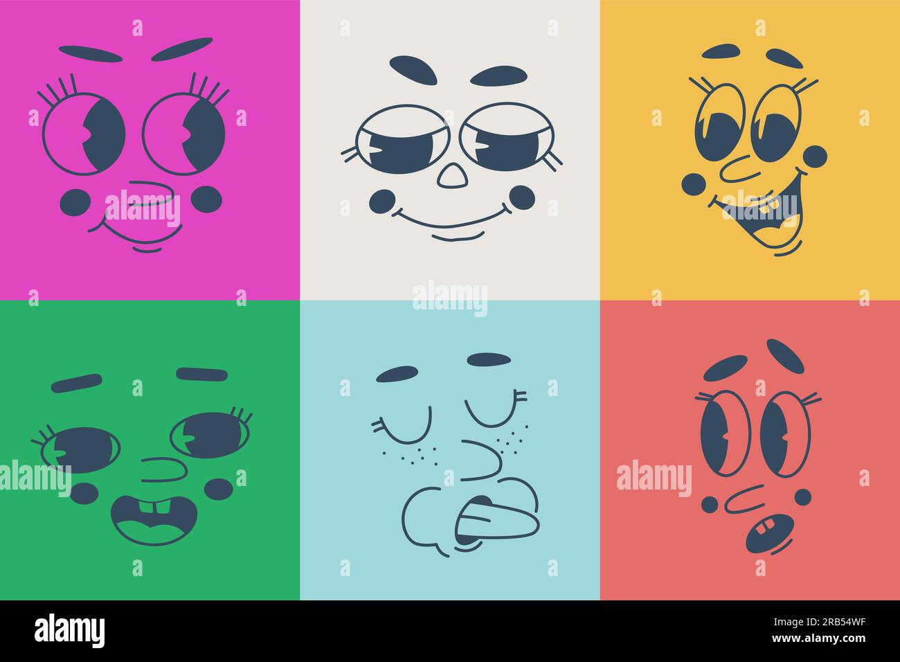 Set of funny cartoon faces with different emotions. Vector isolated ...