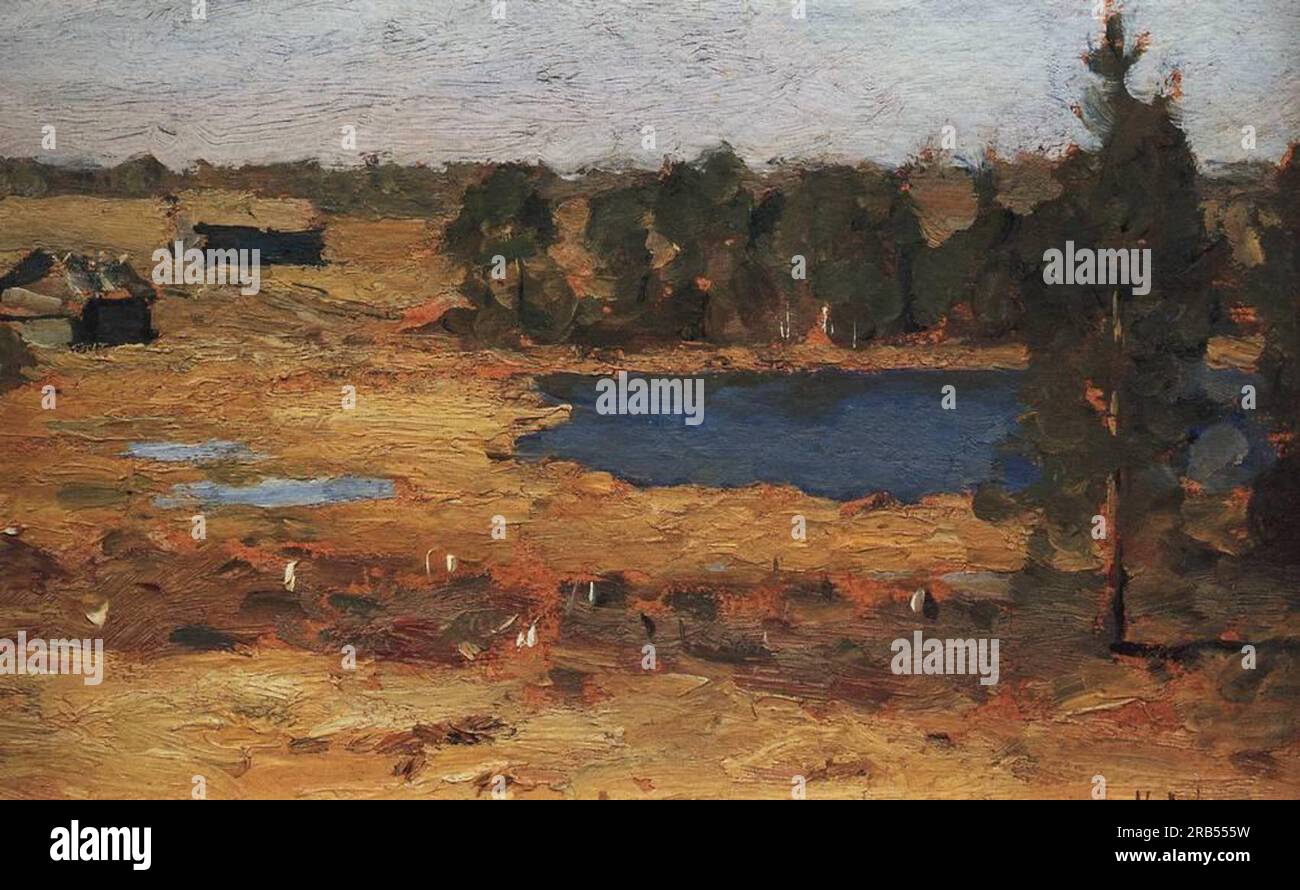 Lake. Barns at the forest edge. c.1899; Russian Federation by Isaac ...