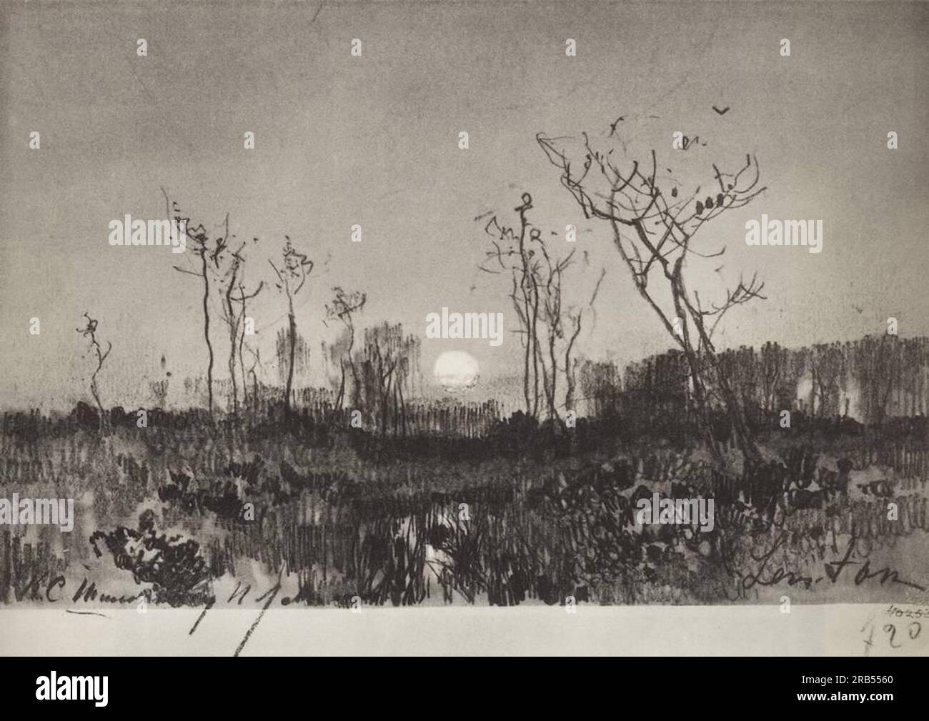 Landscape with moon c.1885; Russian Federation by Isaac Levitan Stock ...