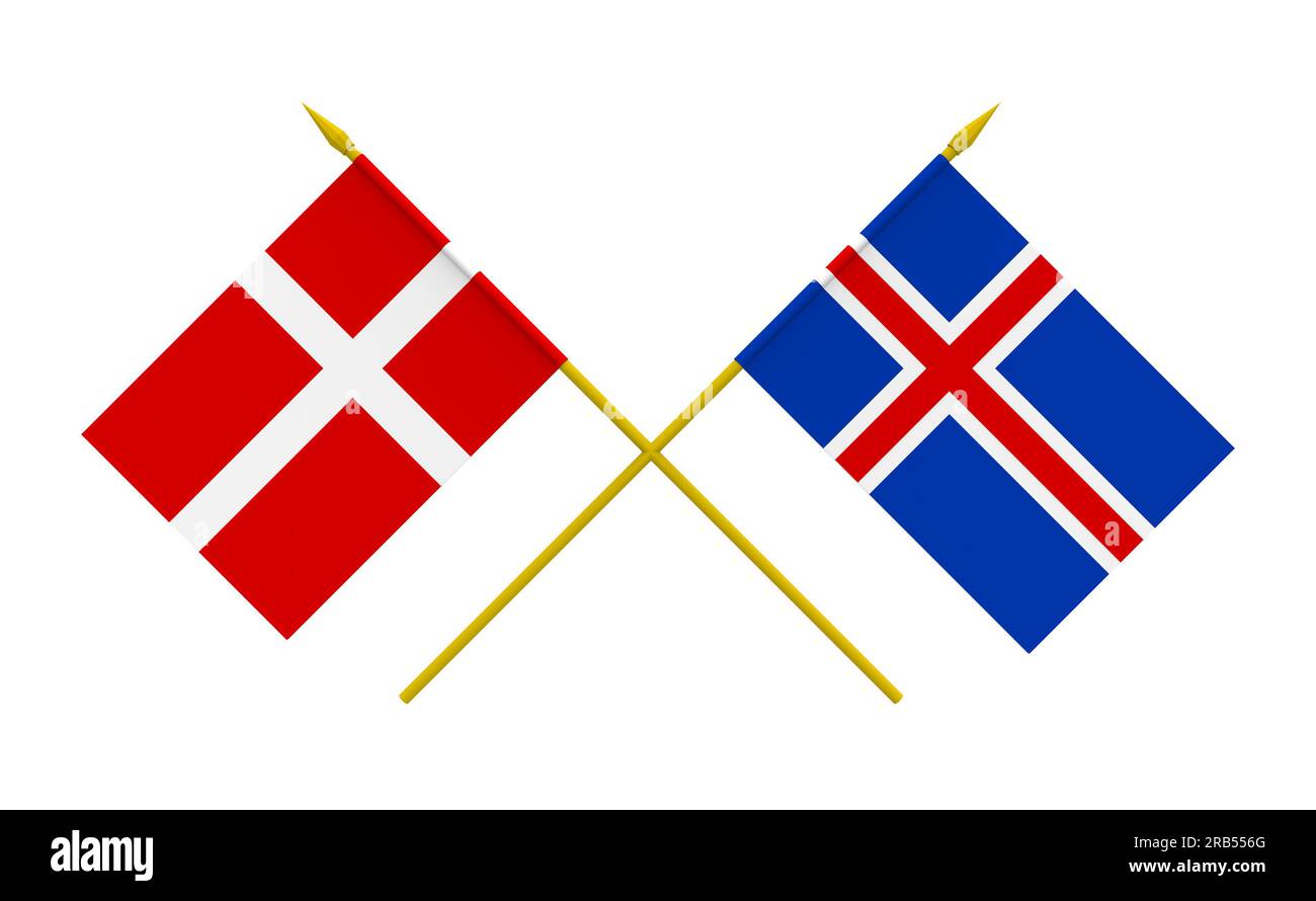 Flags of Denmark and Iceland, 3d render, isolated on white Stock Photo ...