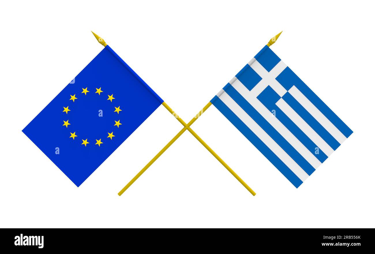 Flags of Greece and European Union, 3d render, isolated on white Stock ...