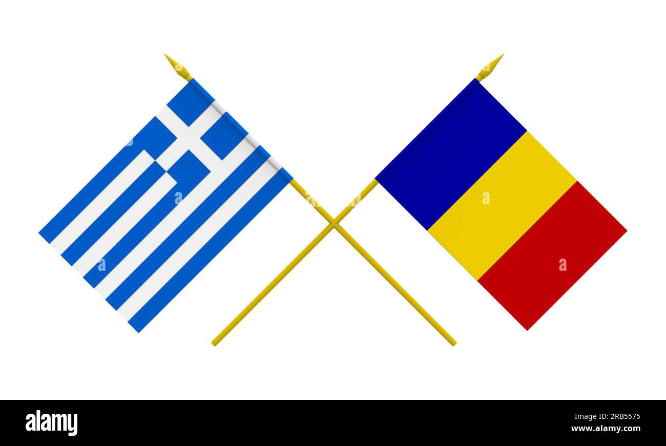 Flags of Greece and Romania, 3d render, isolated on white Stock Photo ...