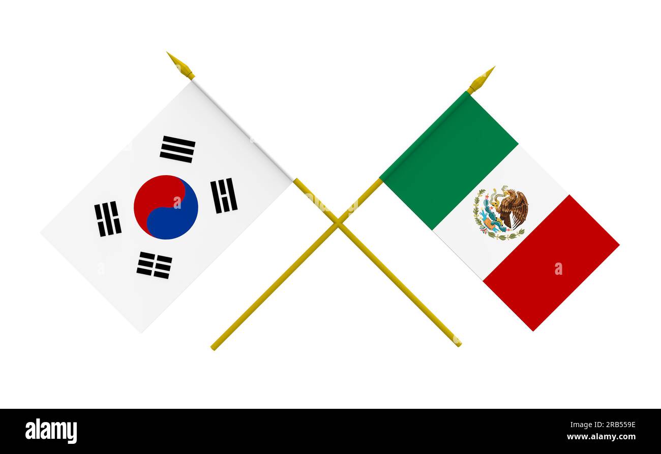 Flags of Mexico and Republic of Korea, 3d render, isolated Stock Photo ...