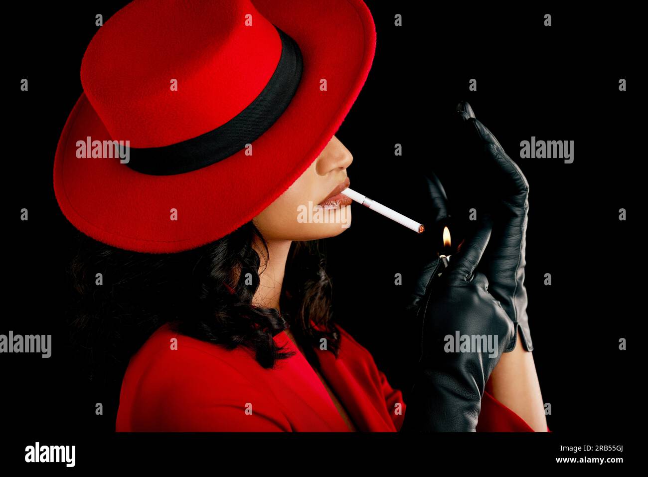 Vintage, style and a woman smoking a cigarette with retro fashion ...