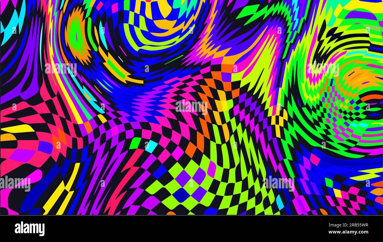 Distorted twisted checkered background. Trippy strip psychedelic ...
