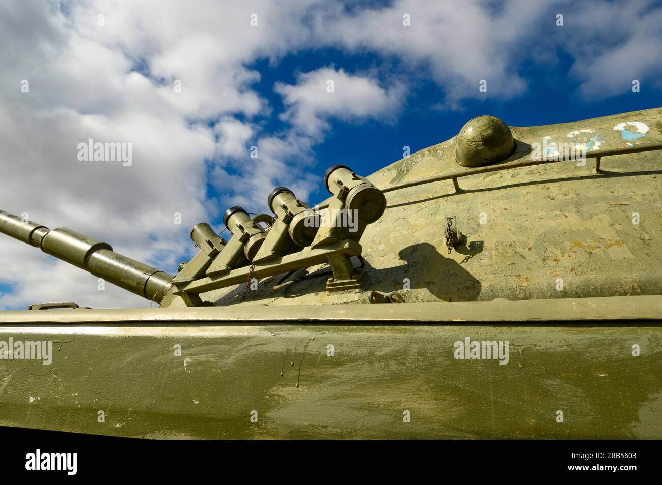 Close-up of the turret rocket launchers of an old tank, armored car ...