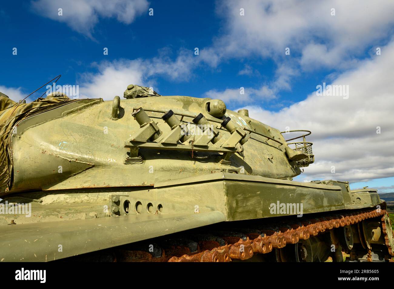 Close-up of the turret rocket launchers of an old tank, armored car ...