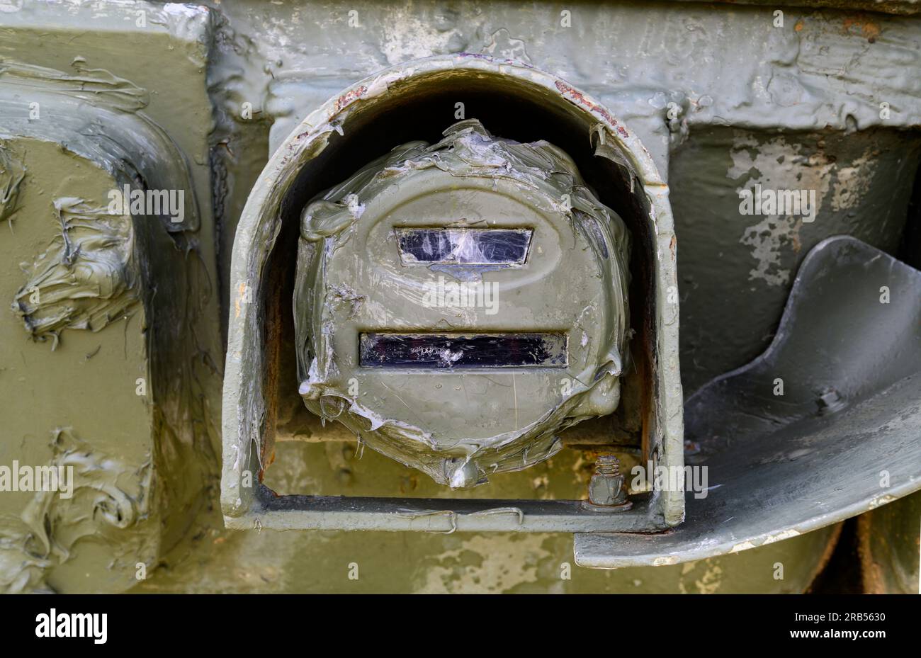 Close-up of the pilot of the rear lights of an old tank, armored car ...