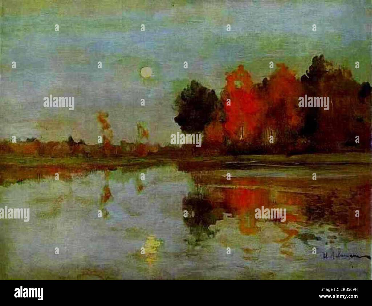 The Twilight. Moon. 1898; Russian Federation by Isaac Levitan Stock ...